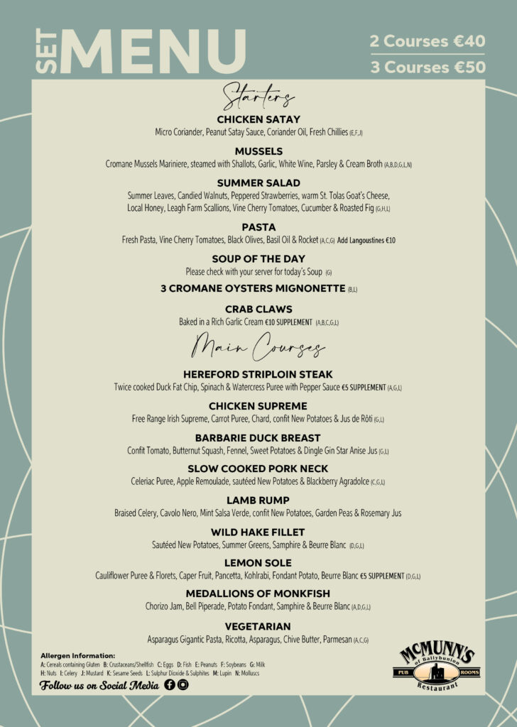 Our Menu - McMunn’s of Ballybunion
